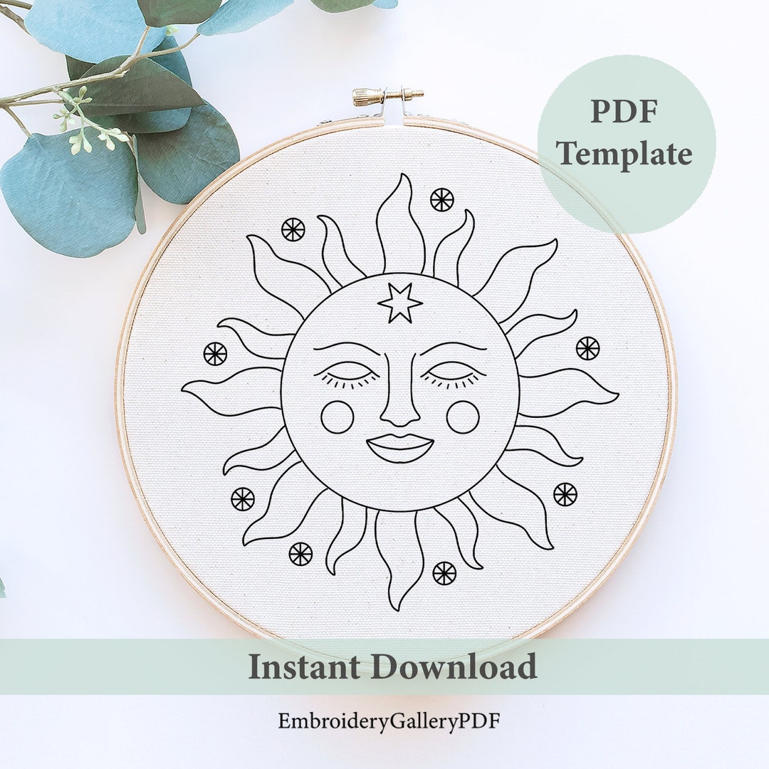 Sun Hand Embroidery Pattern, Celestial Embroidery, Embroidery Design ...