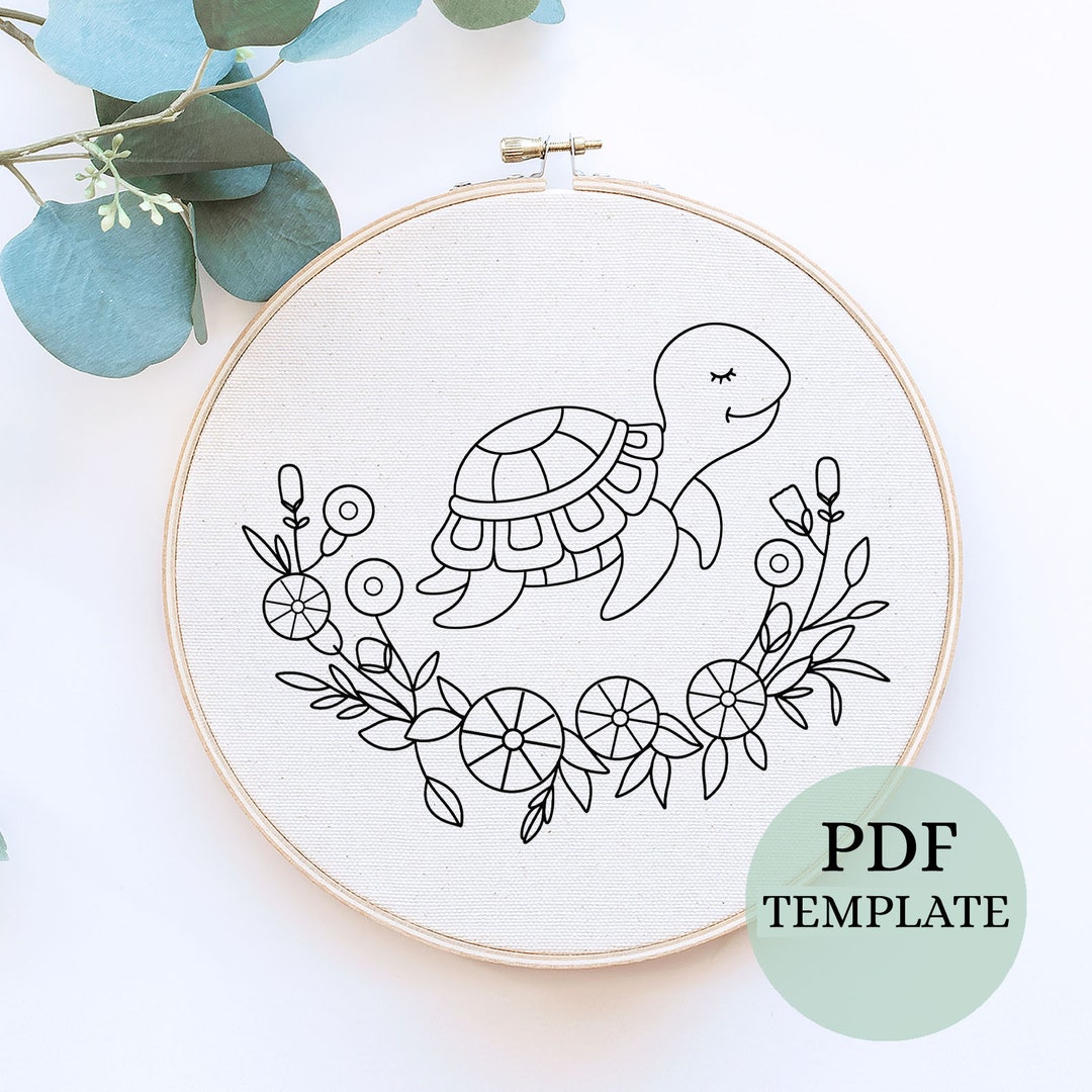 Sea Turtle, Hand Embroidery Template, PDF Digital File, DIY Hoop Art ...