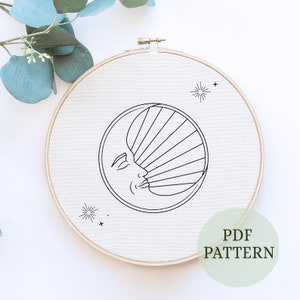 Set of 6 Digital PDF Patterns, Crescent Moon With Flower Hand ...