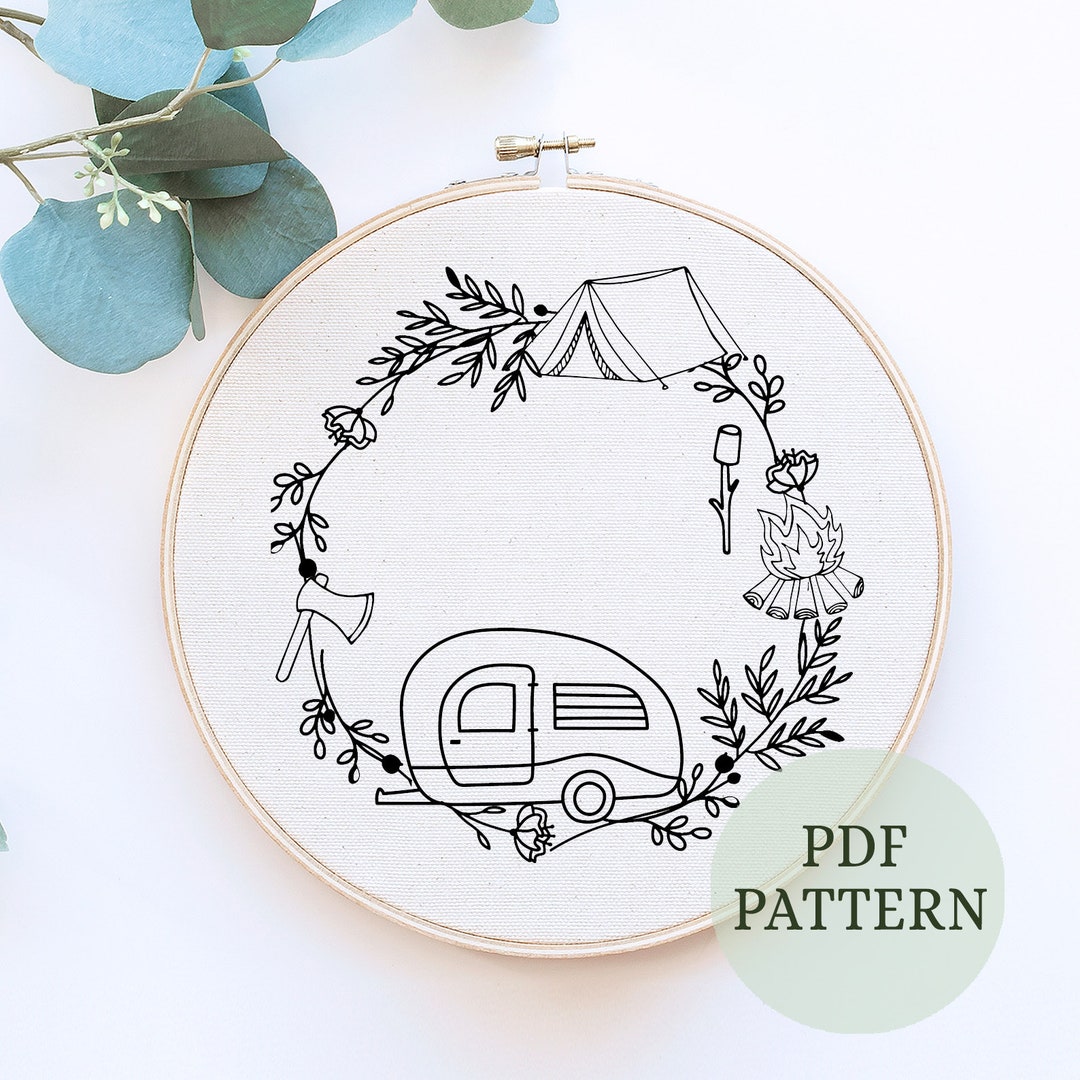 Retro Camper, Hand Embroidery Pattern, PDF Pattern, Summer, Camping ...