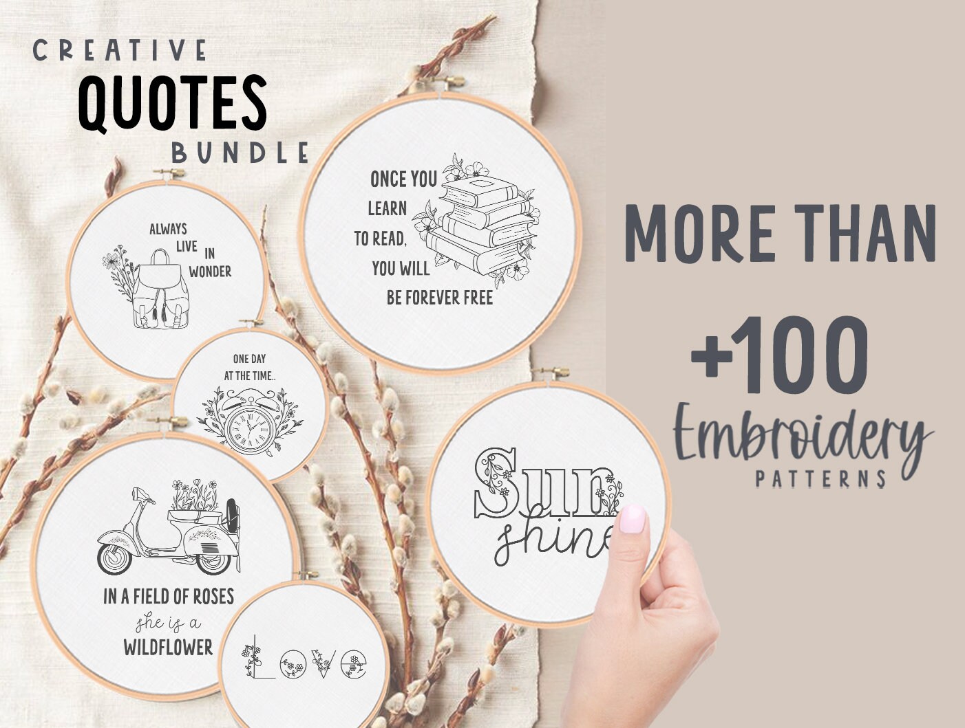 Embroidery Bundle Hand Embroidery Patterns Quotes and Words - Etsy
