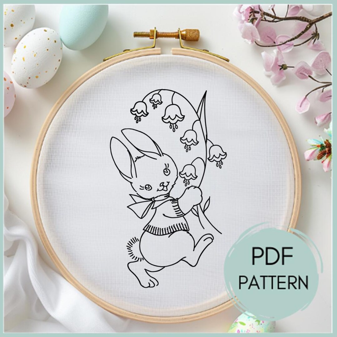 Spring Bunny Hand Embroidery Pattern, Bunny Rabbit, Easter Embroidery ...