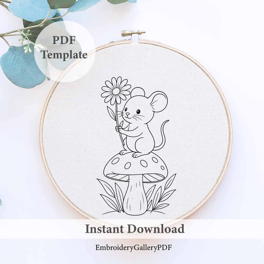 Cottagecore Mouse Embroidery Pattern PDF, Cute Mouse on Mushroom ...