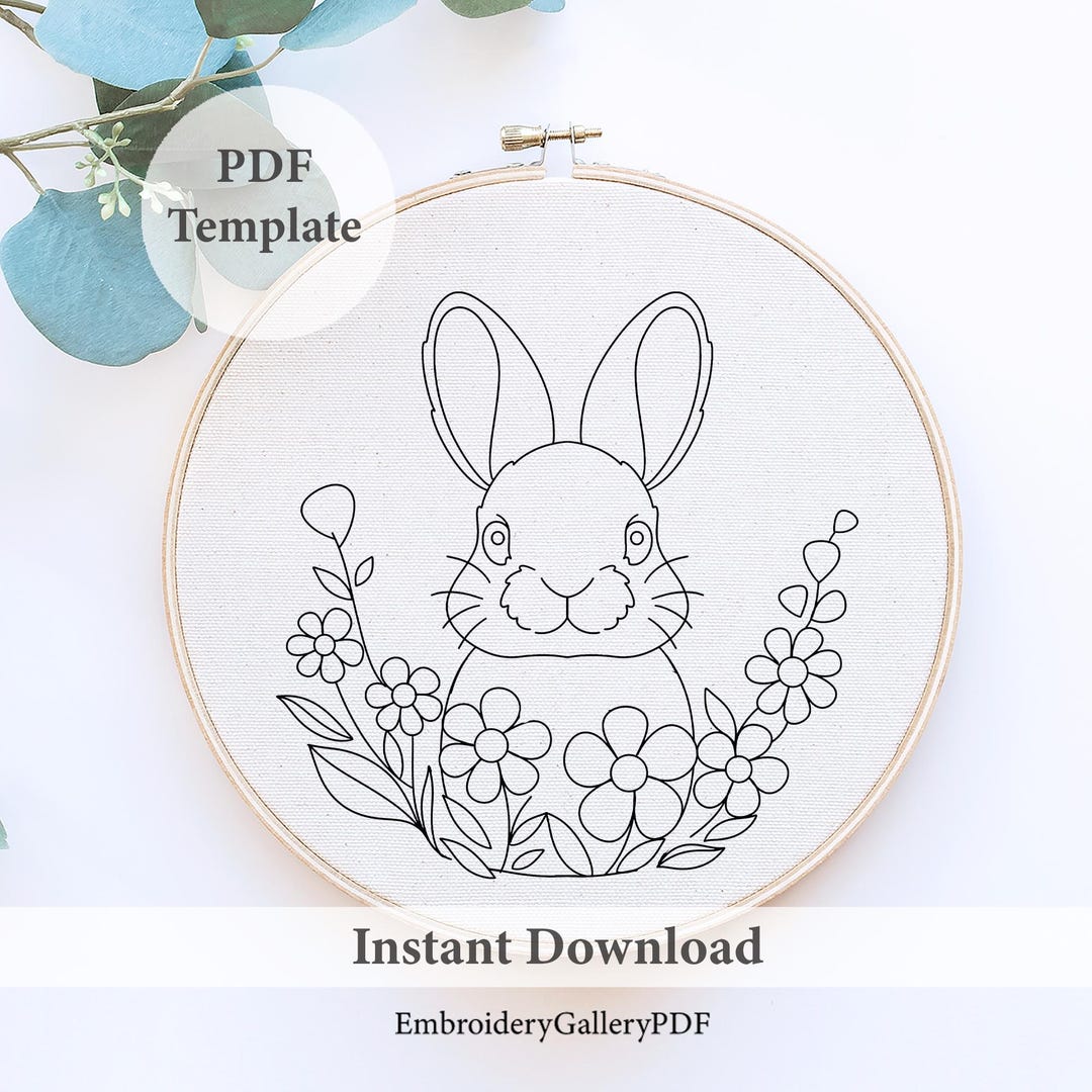 Floral Rabbit Hand Embroidery Pattern, Rabbit Pattern, Woodland Animal ...