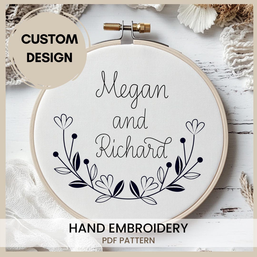 Custom Wedding Hand Embroidery Pattern, Floral Wreath, Bridal Shower ...