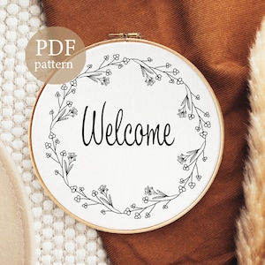 Welcome Embroidery Pattern: Beginner Floral Design (PDF Pattern) - Etsy