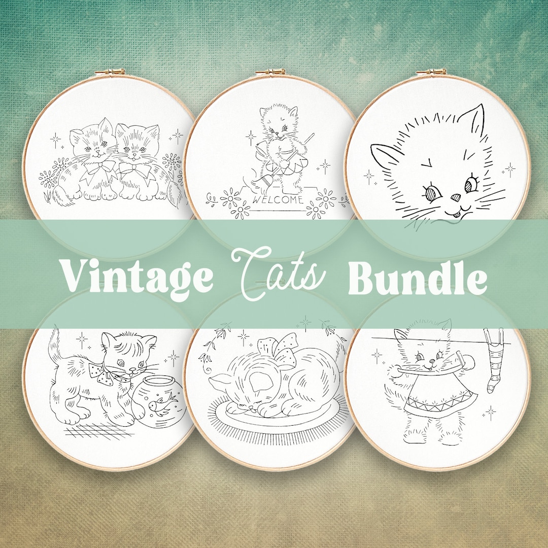 Vintage Cats Embroidery Pattern Bundle: Beginner Hand Embroidery (PDF ...