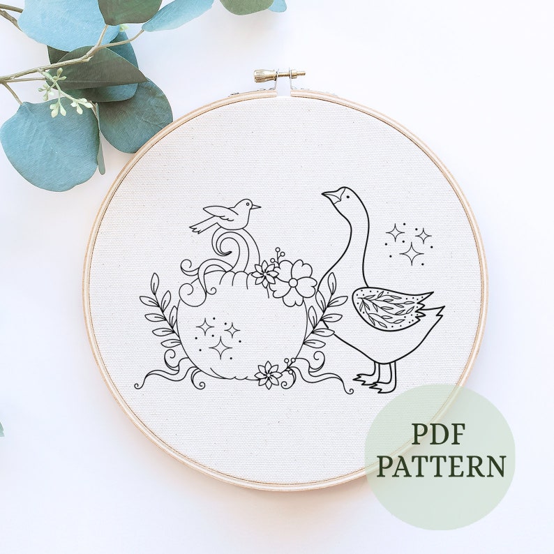 Pumpkin Goose Embroidery Pattern: Floral DIY, Farmhouse Decor (PDF ...