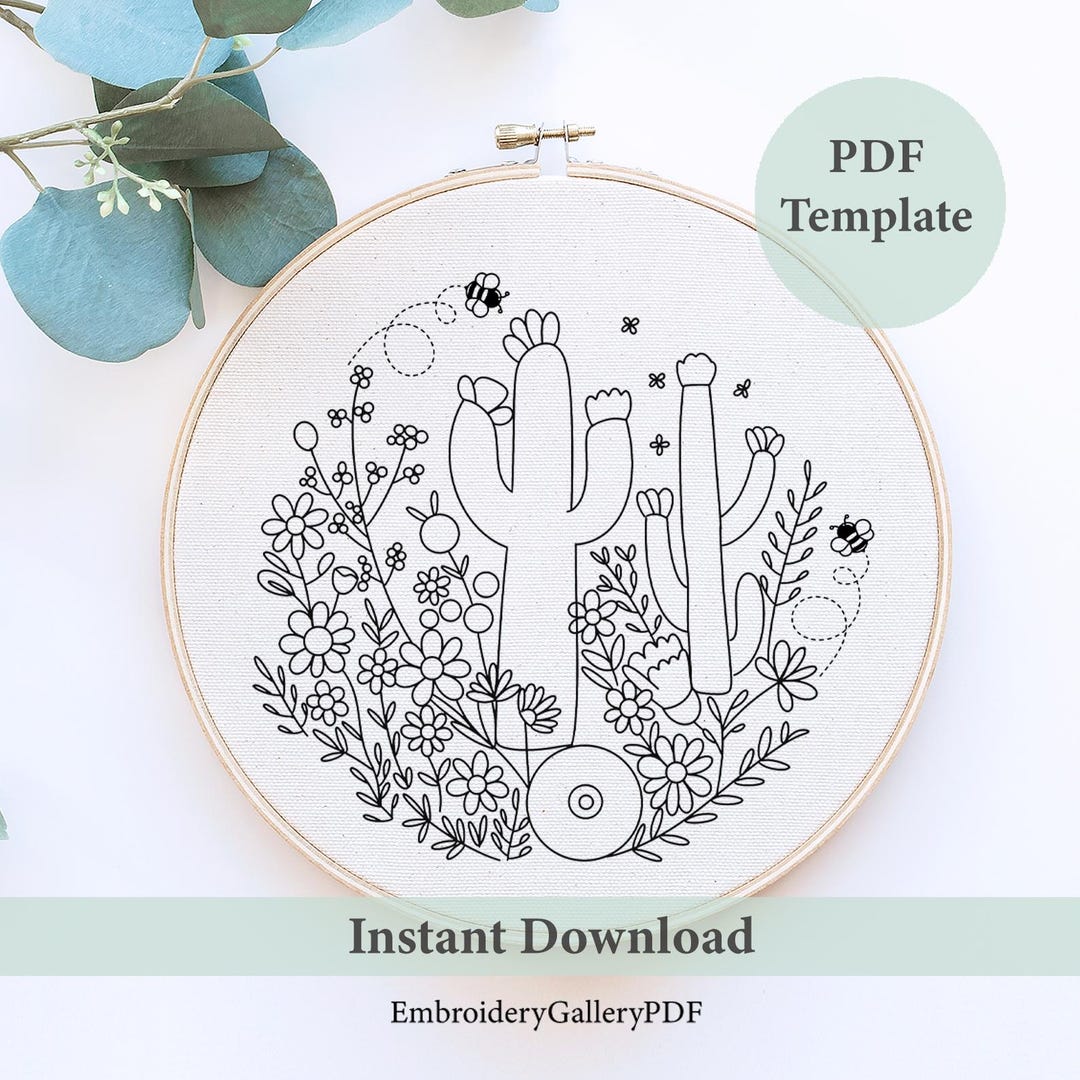 Cactus Embroidery Pattern: Floral Botanical Design (PDF Download) - Etsy