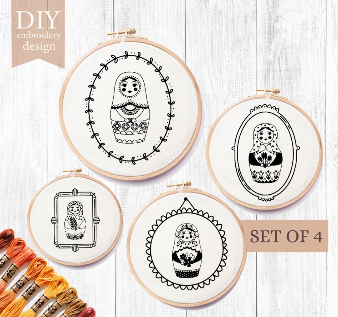 Matryoshka Doll Hand Embroidery Pattern: Set of 4 (digital Download) - Etsy