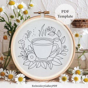 Teacup Hand Embroidery Pattern, Tea Cup Embroidery Pattern, Floral ...