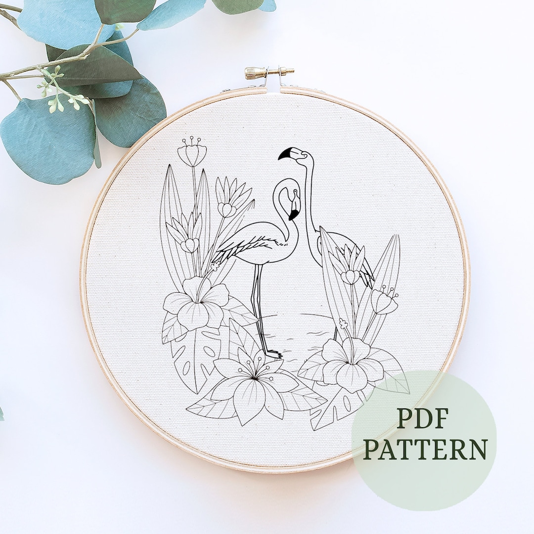 Anatomical Flamingo Hand Embroidery Pattern, Summer Embroidery Pattern ...