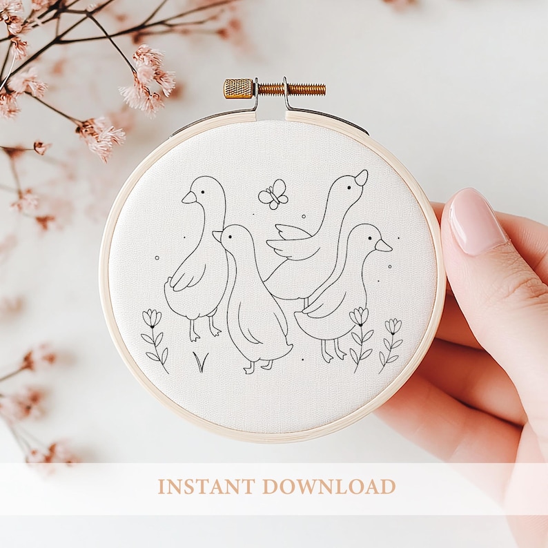 Goose Embroidery Pattern: Floral Animal Hoop Art (PDF Digital Download ...