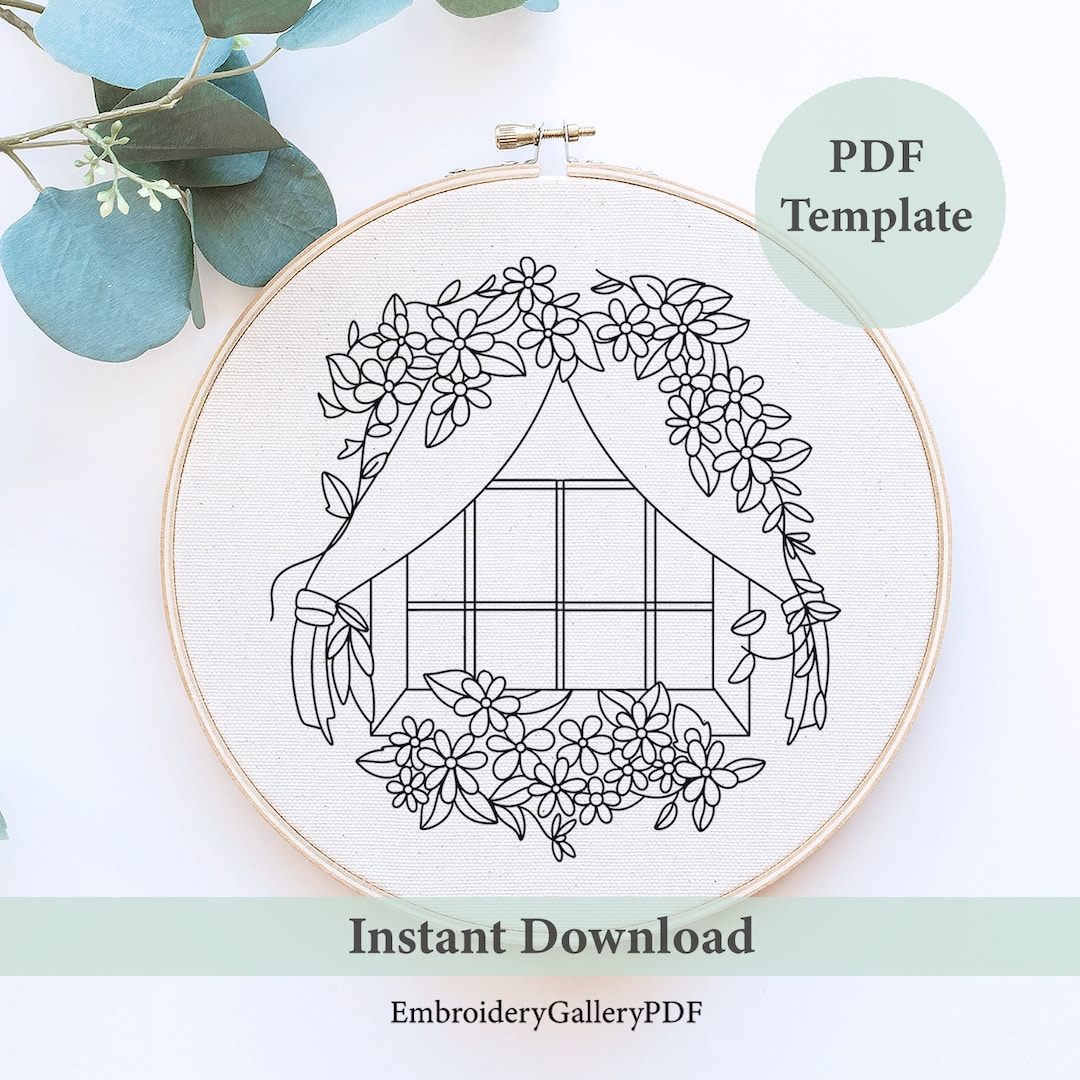Floral Window Hand Embroidery Pattern: DIY Spring Design (PDF Template ...