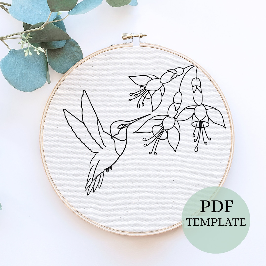 Hummingbird & Fuchsia Embroidery Pattern: Tropical Flower Design (PDF ...