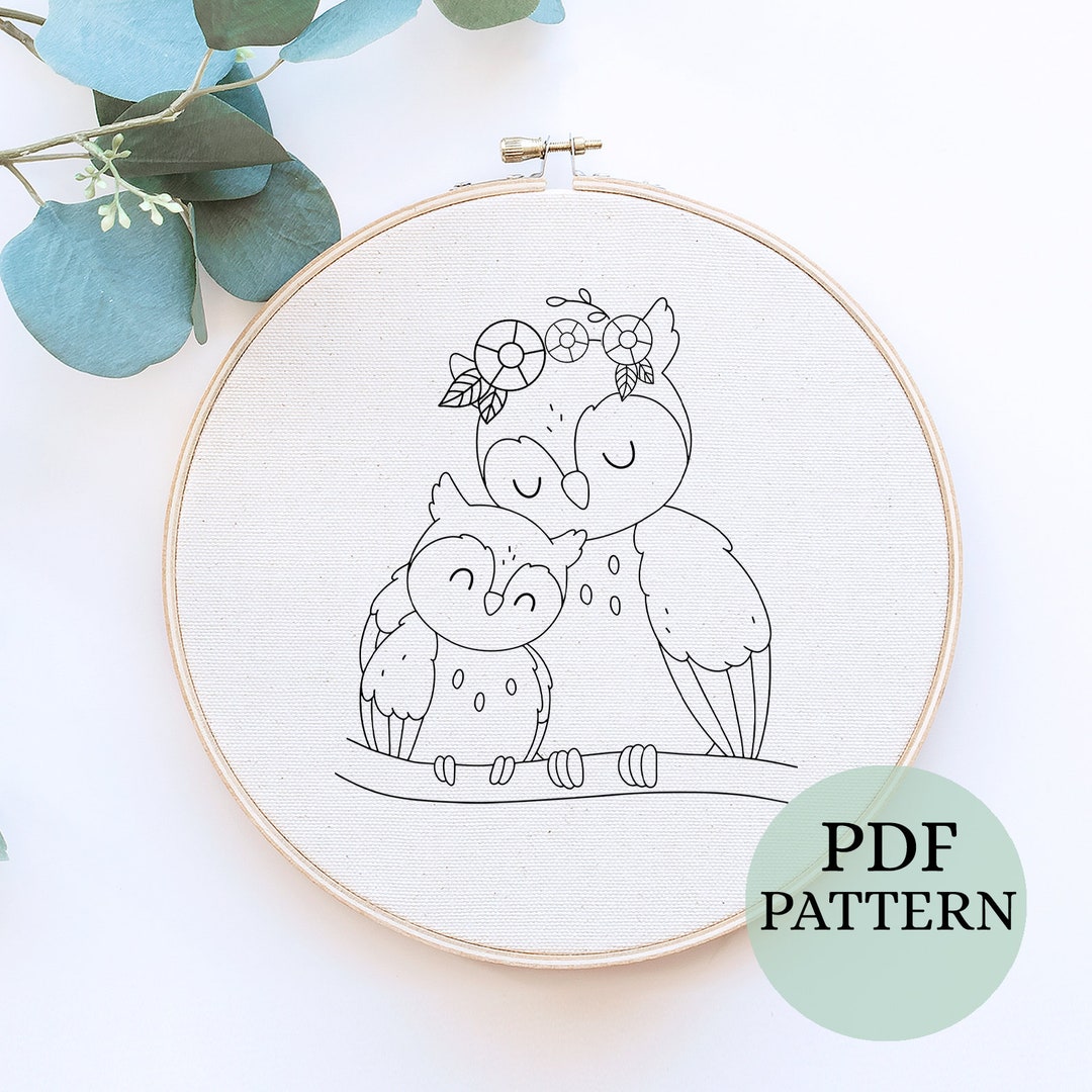 Owl Embroidery Pattern, Owl Flower Embroidery, Cute Owl Pattern, Flower ...
