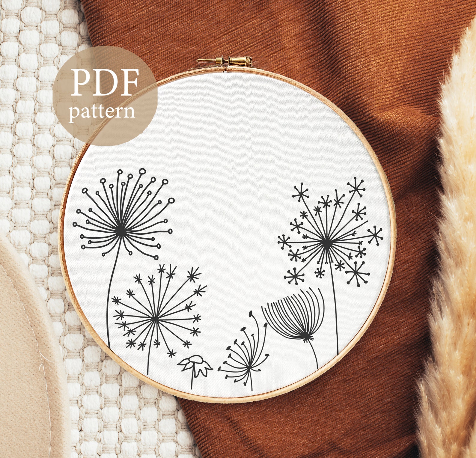 Wildflower Hand Embroidery Pattern: Dandelion Floral Designs, Hoop Art ...