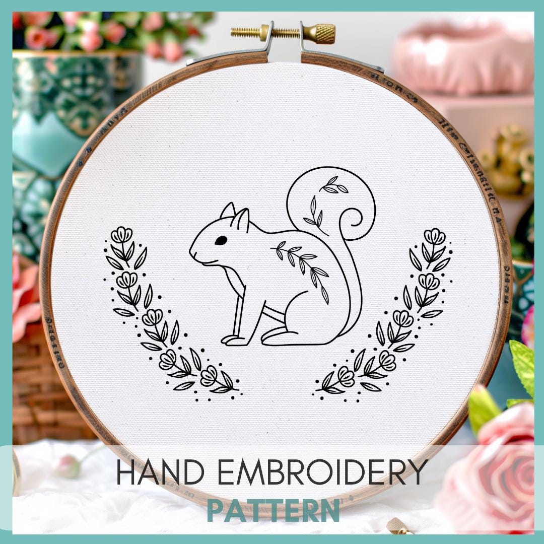 Squirrel Hand Embroidery Pattern, Thread Painting DIY, Autumn ...