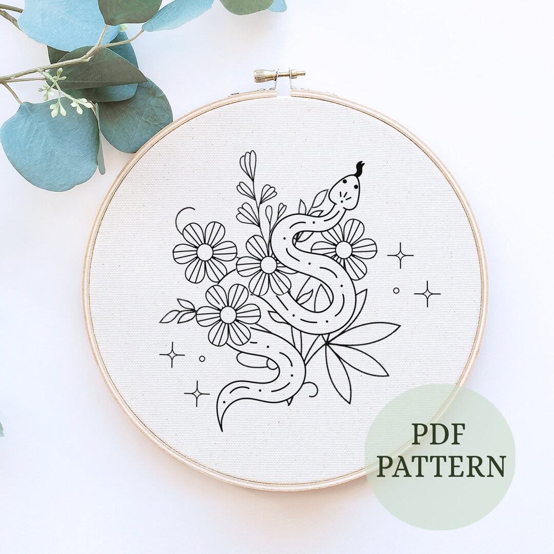 Mystical Snake Embroidery, PDF Pattern, Celestial Snake Embroidery ...