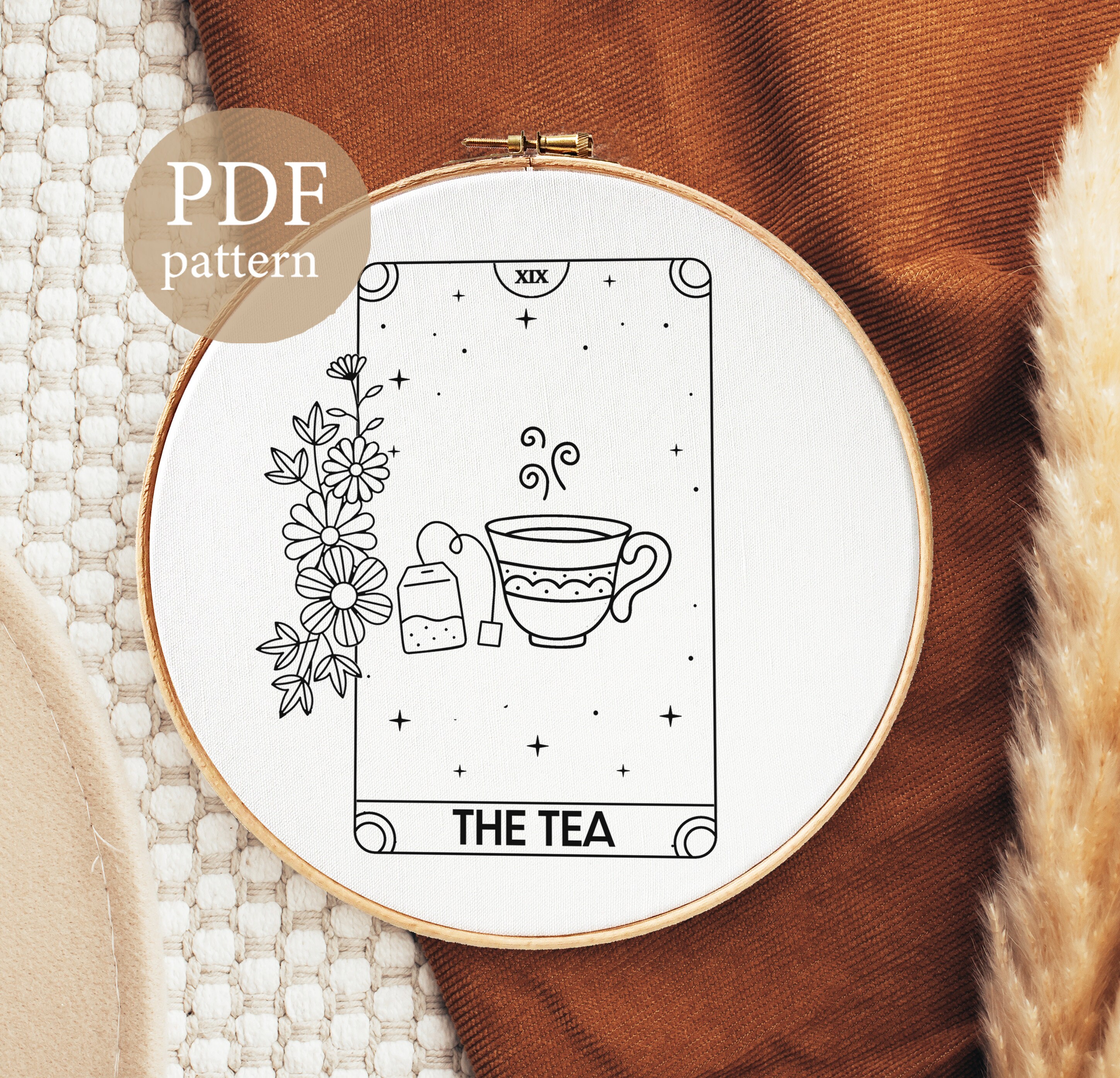 Tea Tarot Card Embroidery Pattern: Floral Tea Cup (digital Download) - Etsy