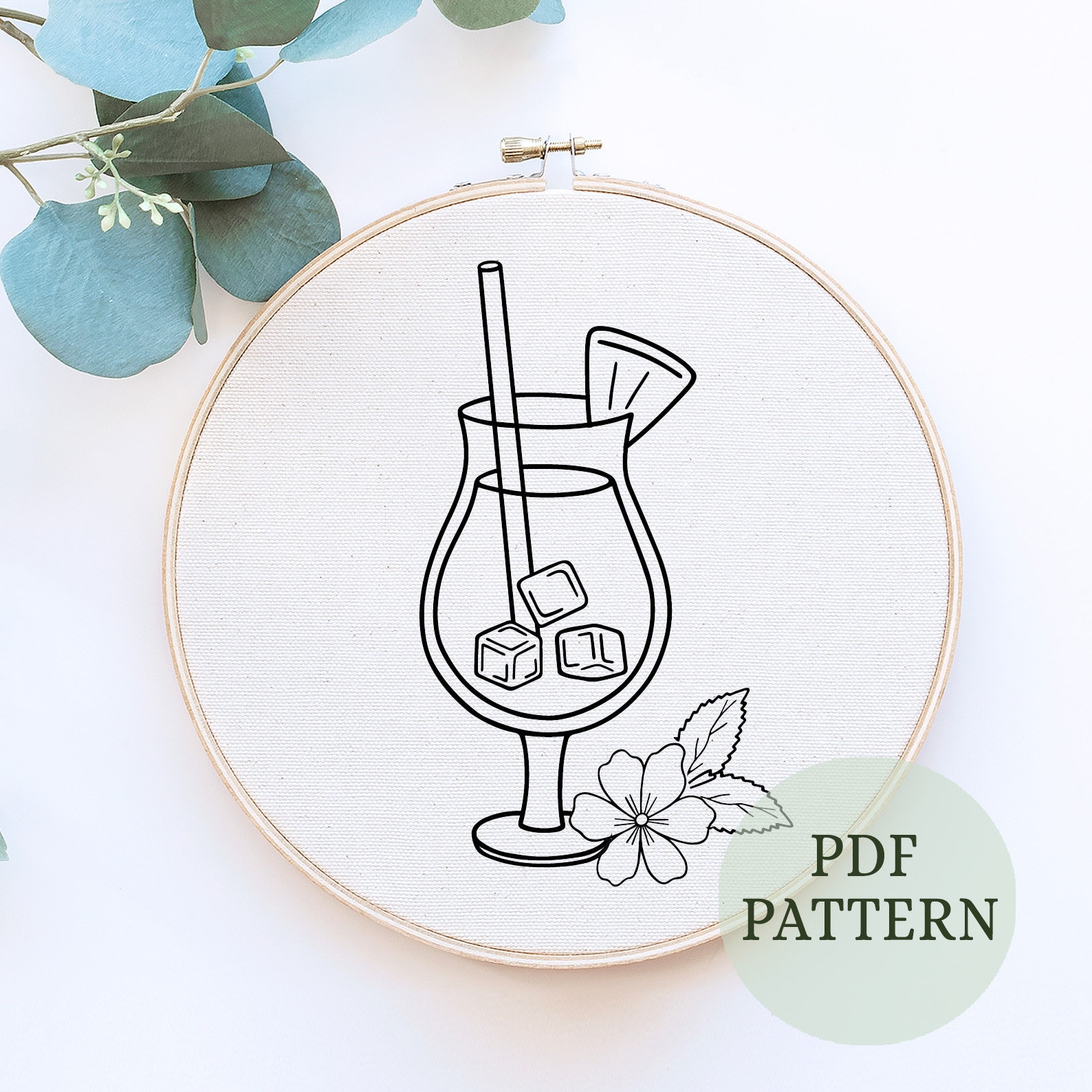 Cocktail Embroidery Pattern: Summer Drinks, Citrus Design (PDF Pattern ...