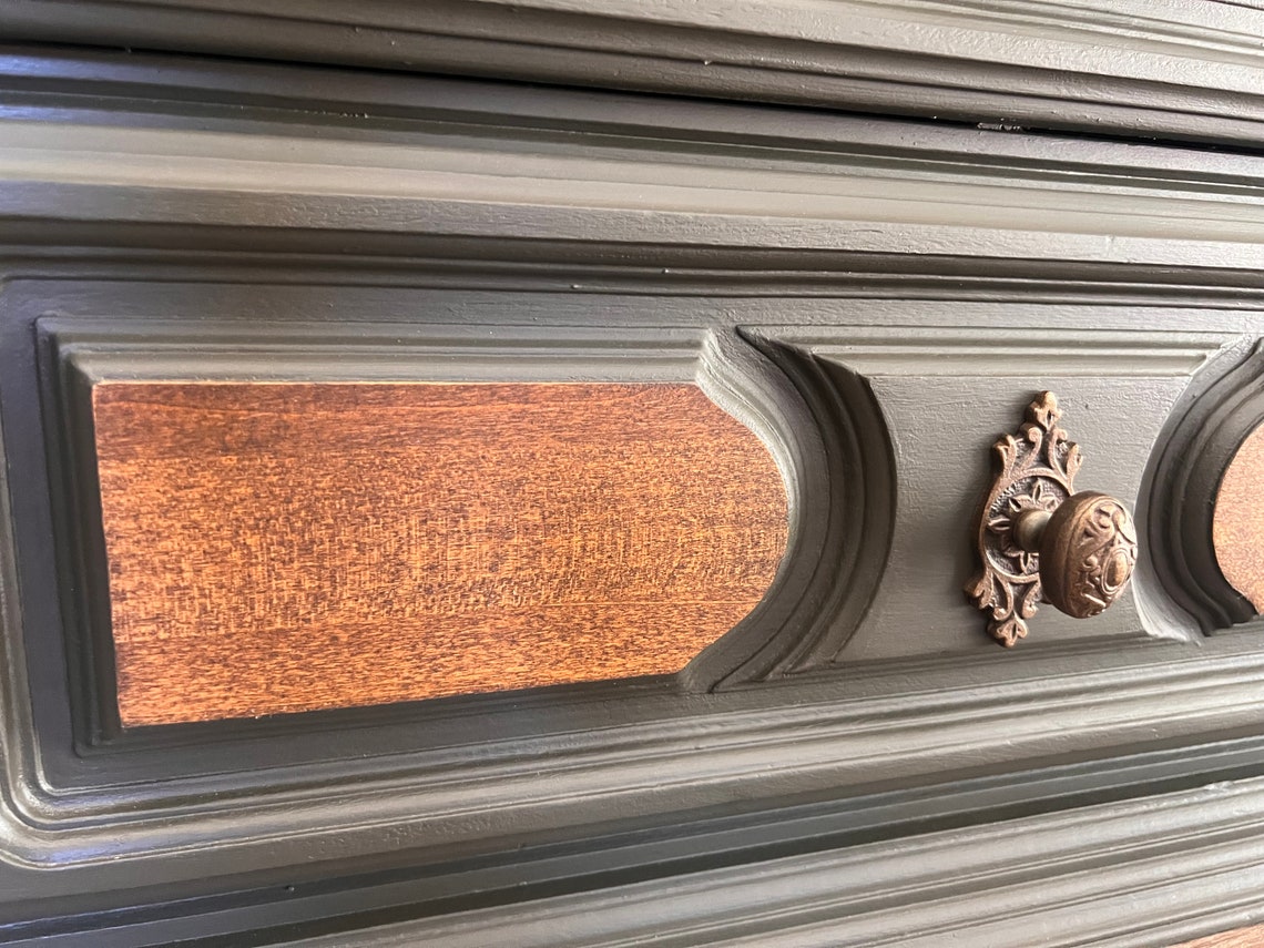 Vintage Green and Stained Dresser & Side Table - Etsy