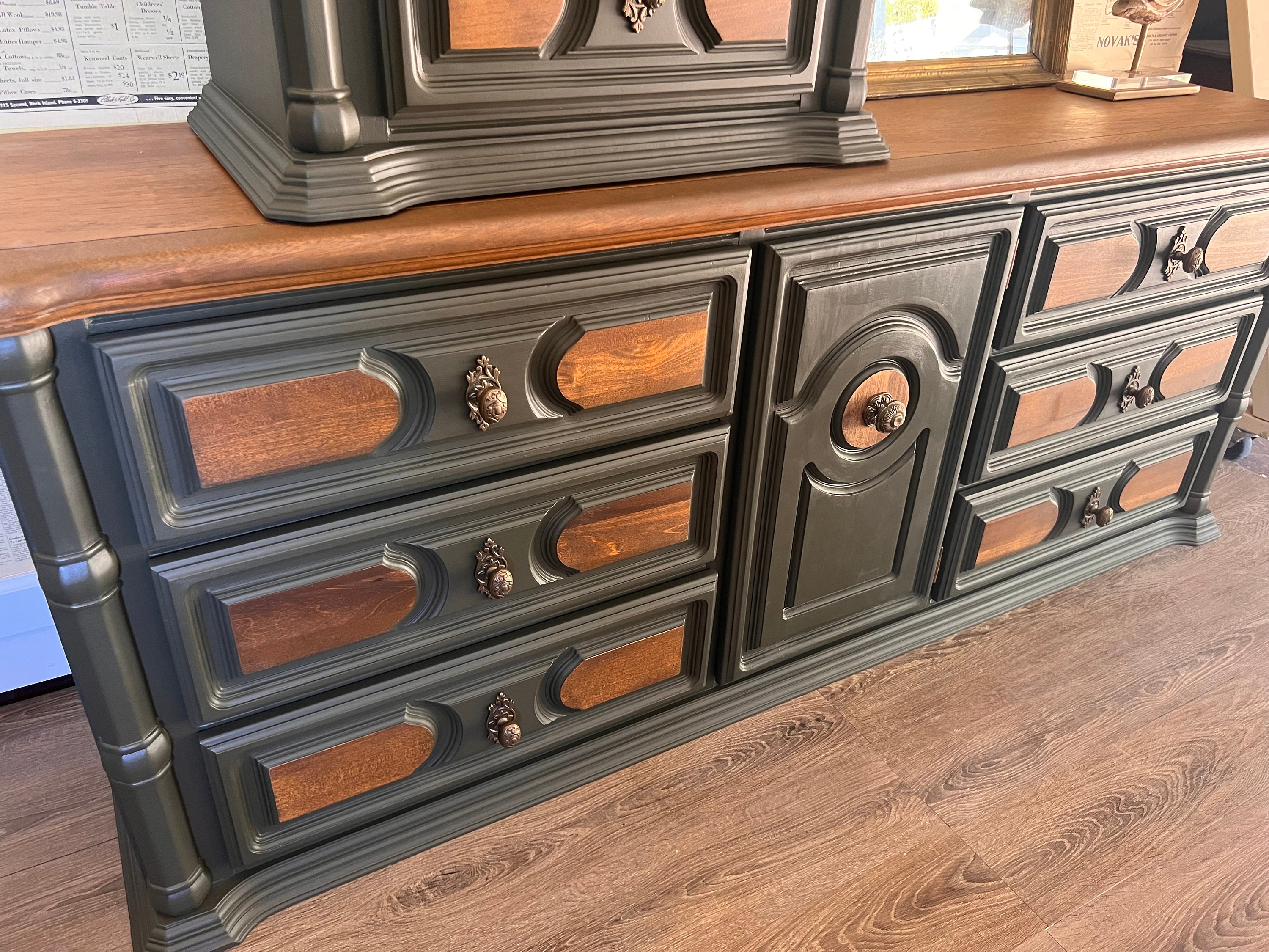 Vintage Green and Stained Dresser & Side Table - Etsy