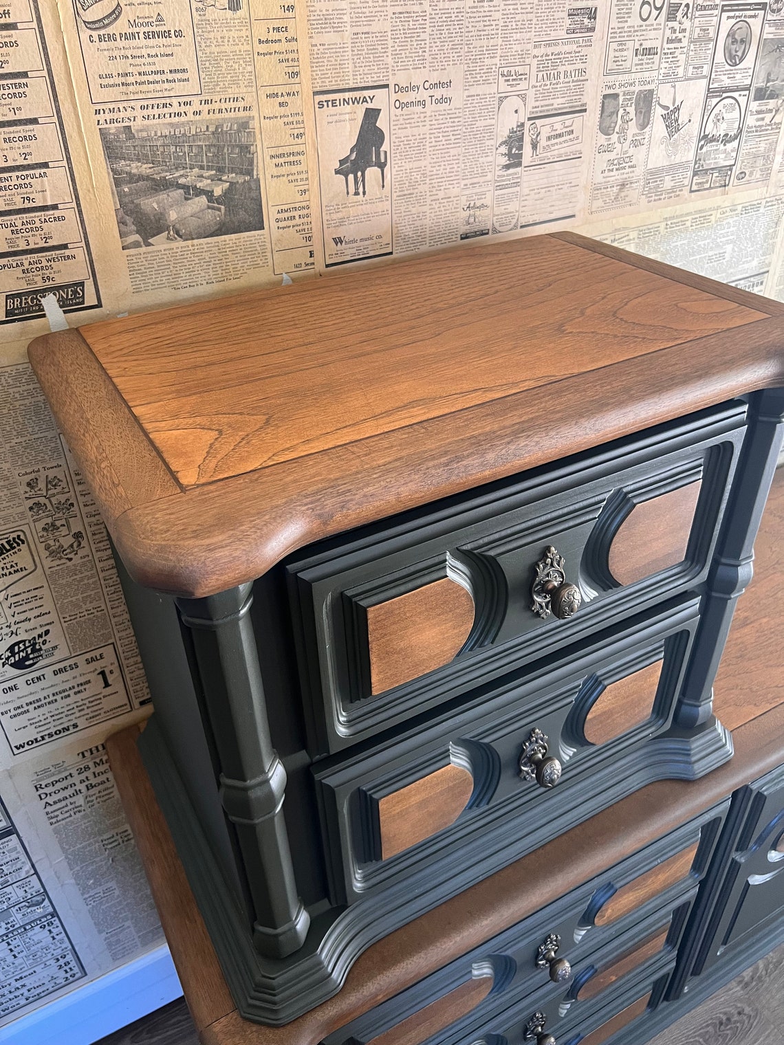 Vintage Green and Stained Dresser & Side Table - Etsy