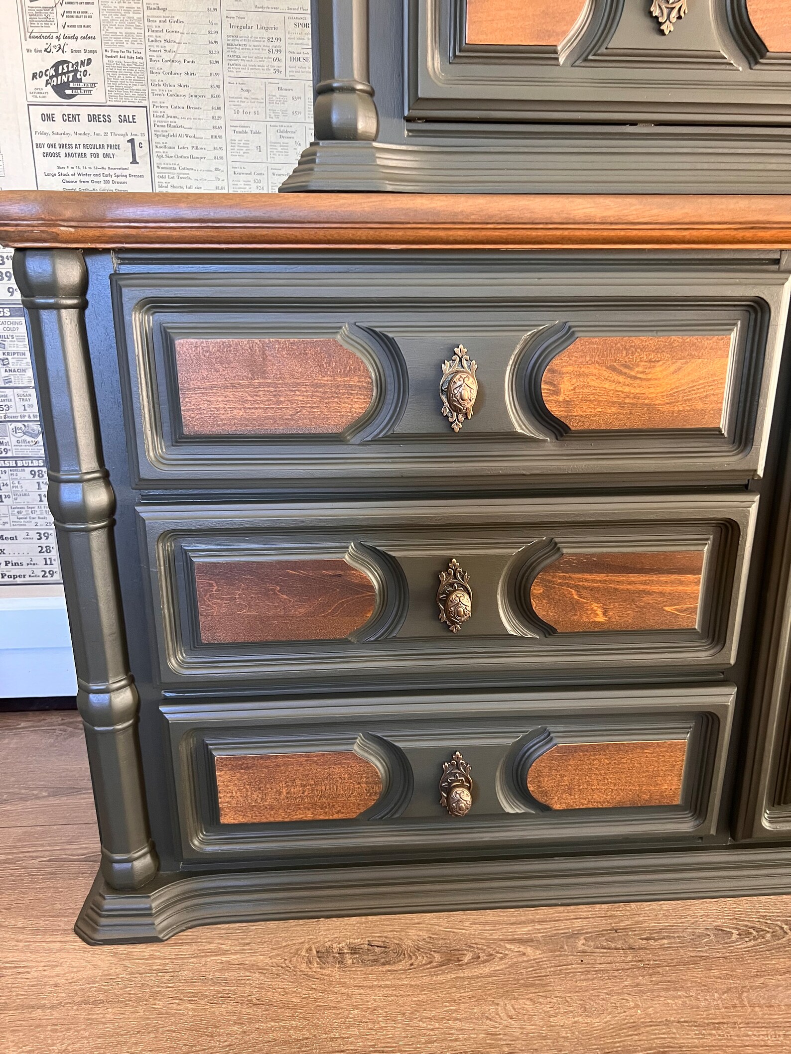 Vintage Green and Stained Dresser & Side Table - Etsy