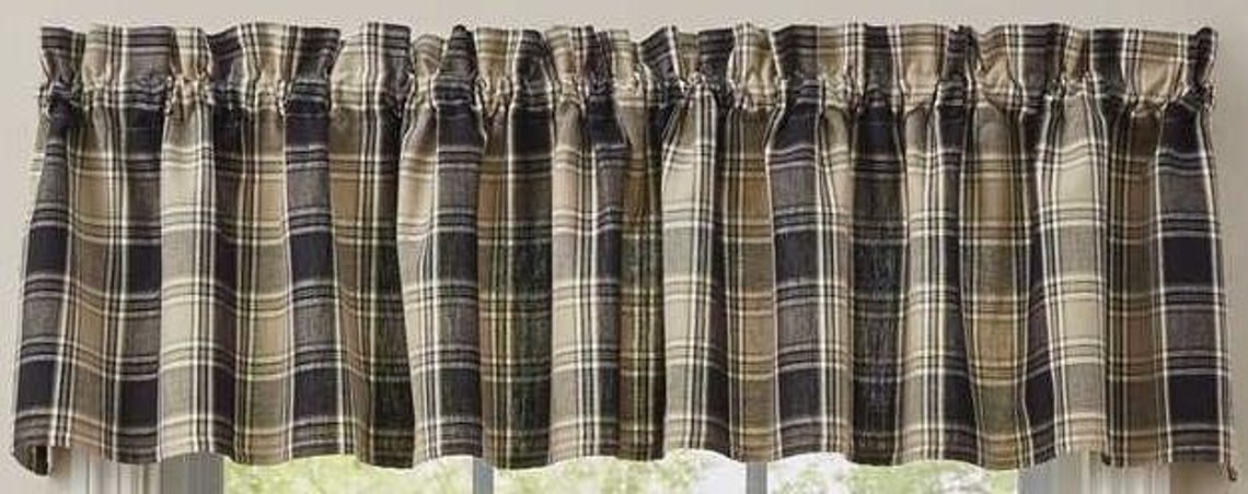 Country Black and Tan Plaid Window Valance - Etsy