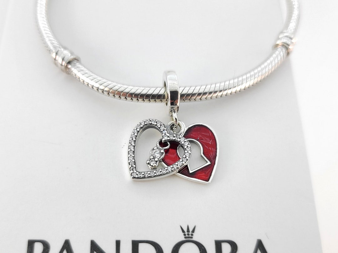 New Pandora Red Heart & Keyhole Double Dangle Charm # 793119C01 W/box ...