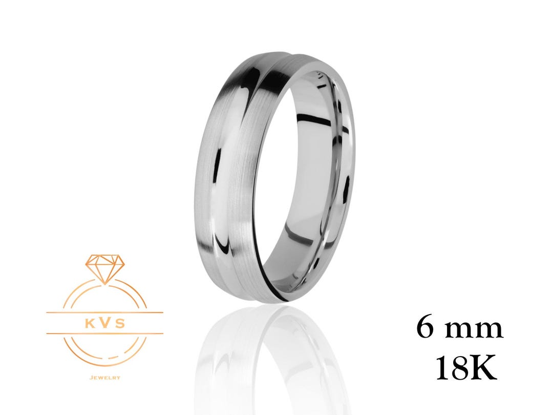 18K White Gold 6mm Domed Caved Wedding Band Ring - Comfort Fit - Matte ...