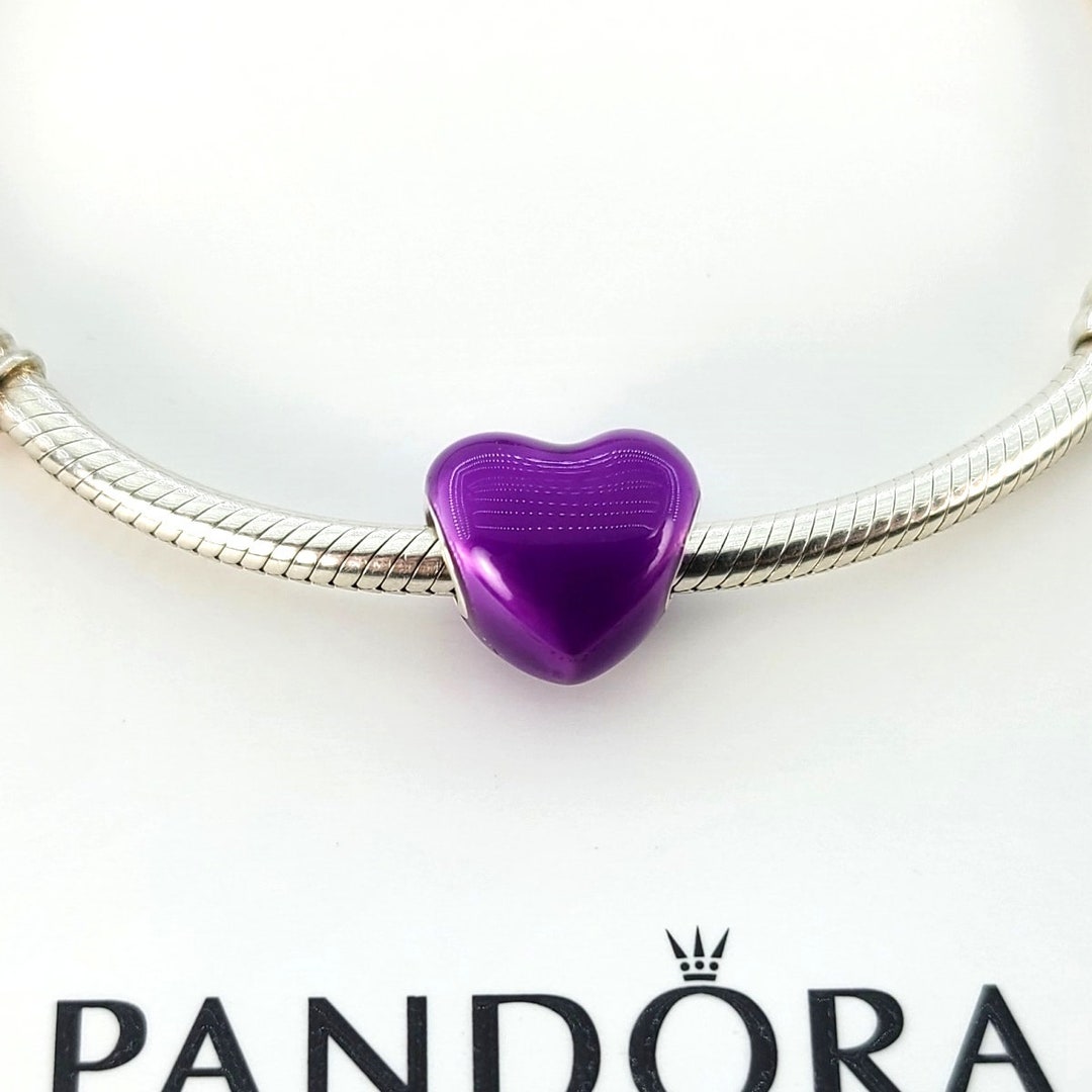 New Sterling Silver Metallic Purple Heart Charm for Pandora Bracelet ...