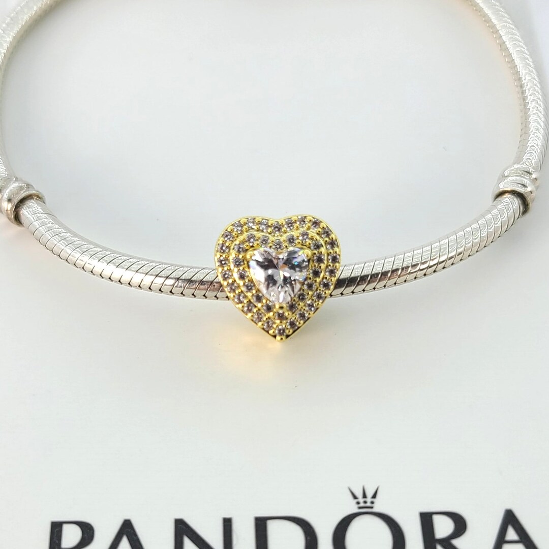 New 14K Yellow Gold Plated Sparkling Leveled Hearts Charm for Pandora ...