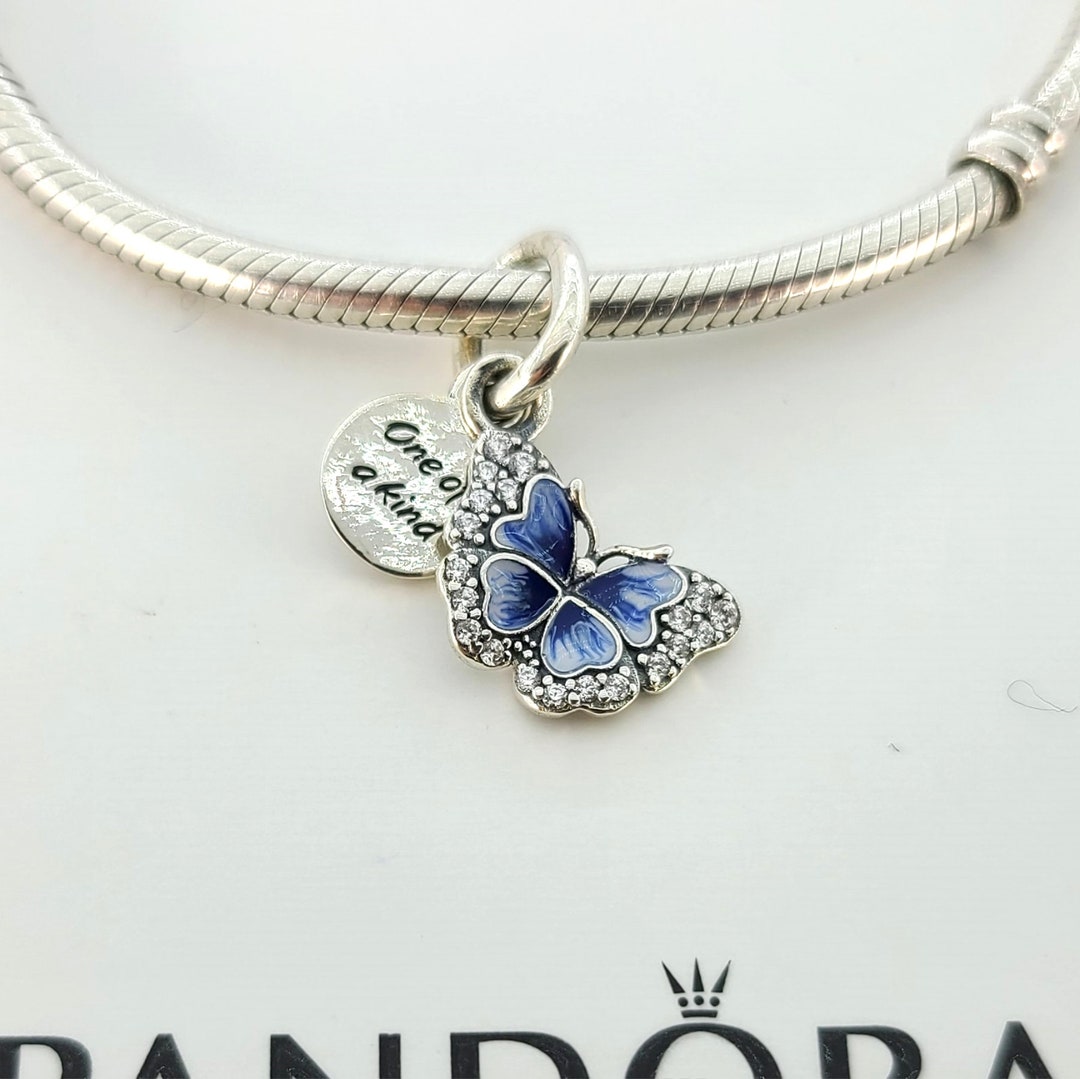 Pandora Blue Butterfly Quote Double Dangle Charm # 790757C01 W/box - Etsy