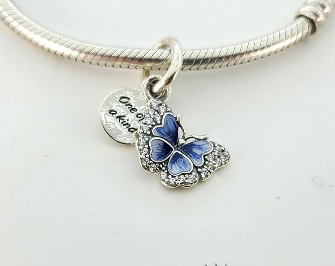 Pandora Blue Butterfly Quote Double Dangle Charm 790757C01 W/box - Etsy