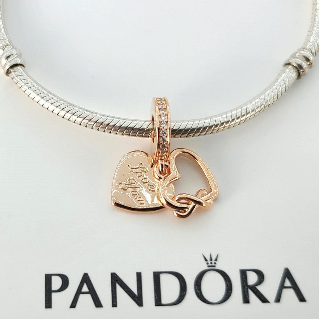 New Pandora Rose Gold Plated Love You Infinity Heart Dangle Charm ...