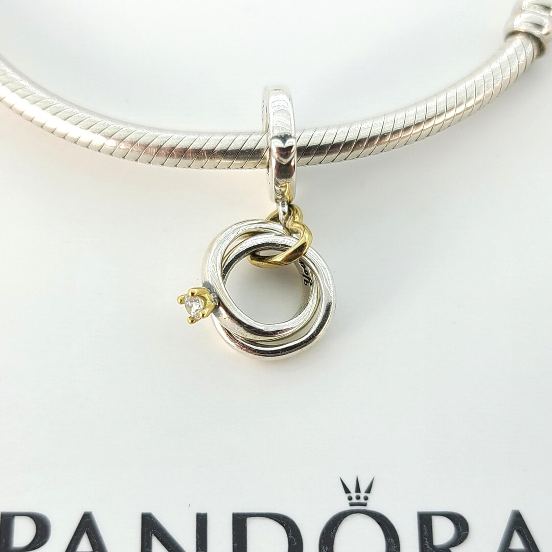 New Sterling Silver Two-tone Wedding Rings Dangle Charm for Pandora ...