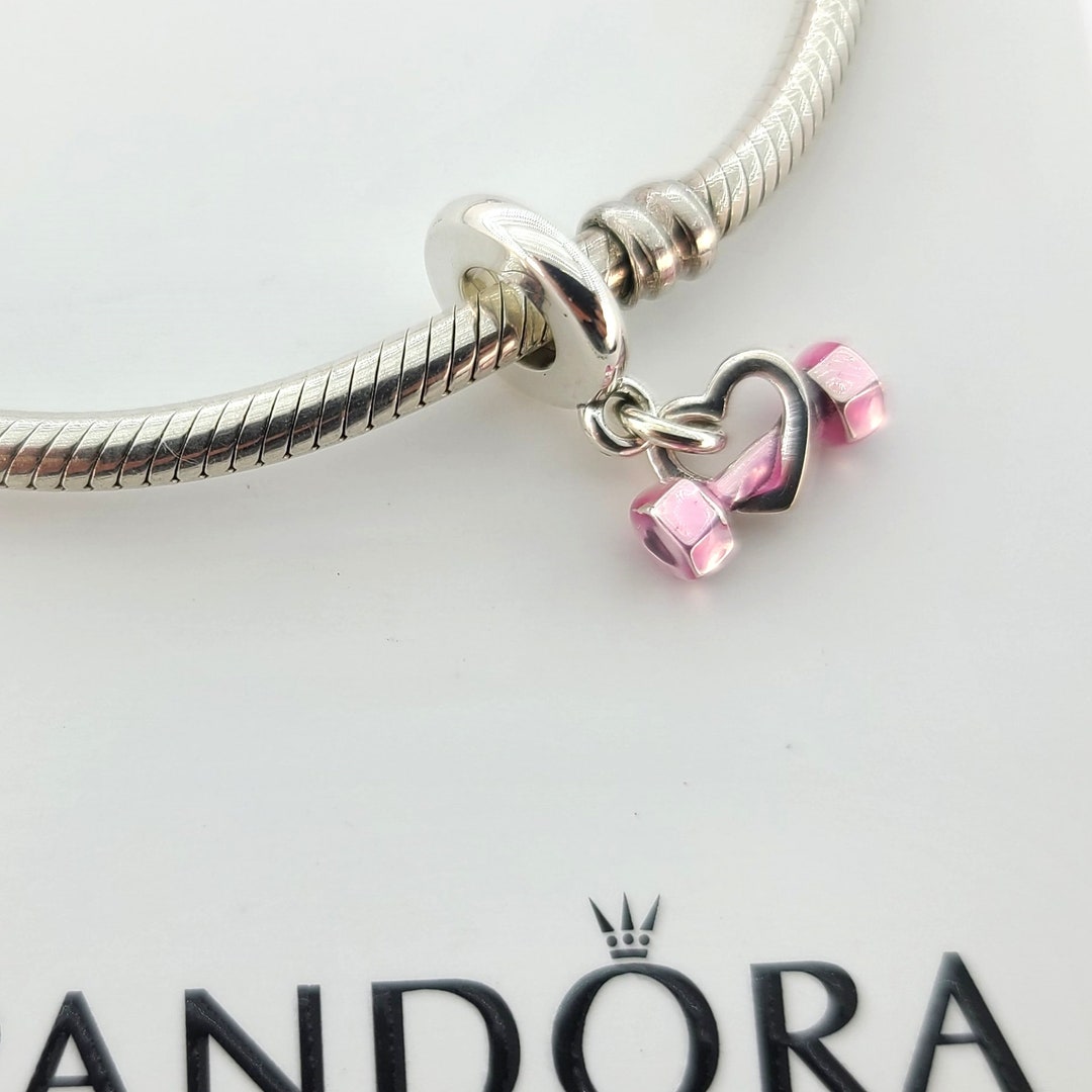 New Sterling Silver Dumbbell & Heart Dangle Charm for Pandora Bracelet ...