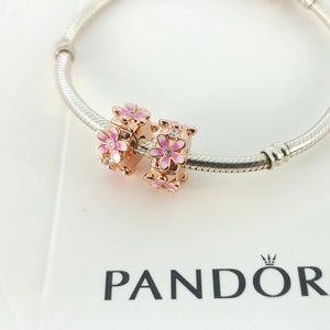 New Rose Gold Plated Pink Daisy Spacer Clip Charm for Pandora Bracelet ...