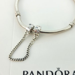 New Sterling Silver Stars & Galaxy Safety Chain Charm for Pandora ...