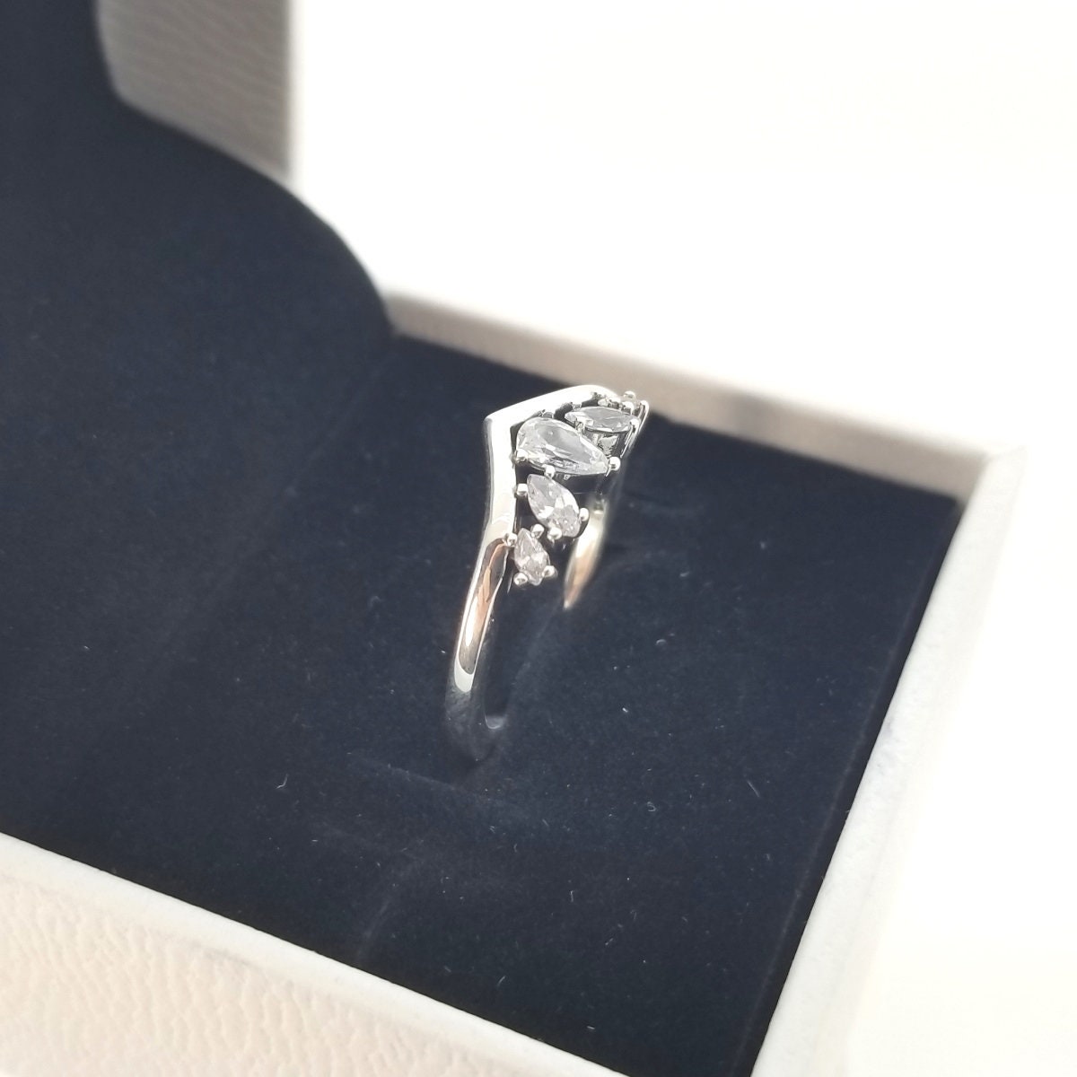 New Pandora Sterling Silver Sparkling Pear & Marquise Wishbone | Etsy