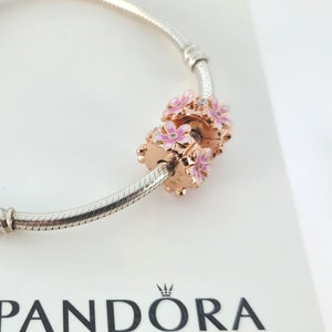 New Rose Gold Plated Pink Daisy Spacer Clip Charm for Pandora Bracelet ...
