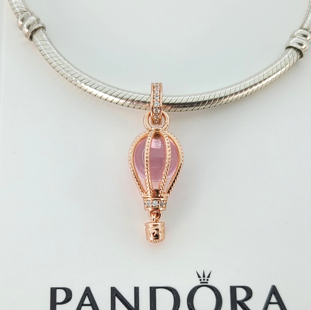 New Rose Gold Plated Sparkling Pink Hot Air Balloon Dangle Charm for ...