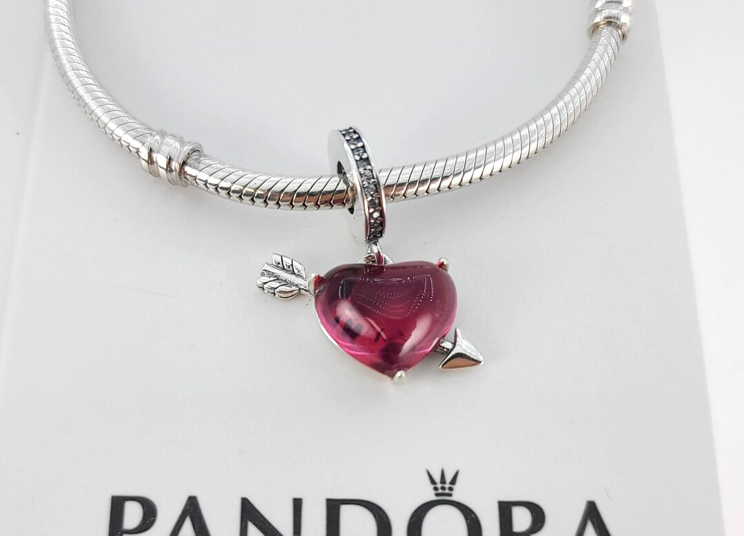 Pandora Red Heart & Arrow Murano Glass Dangle Charm # 793085C01 W/box ...