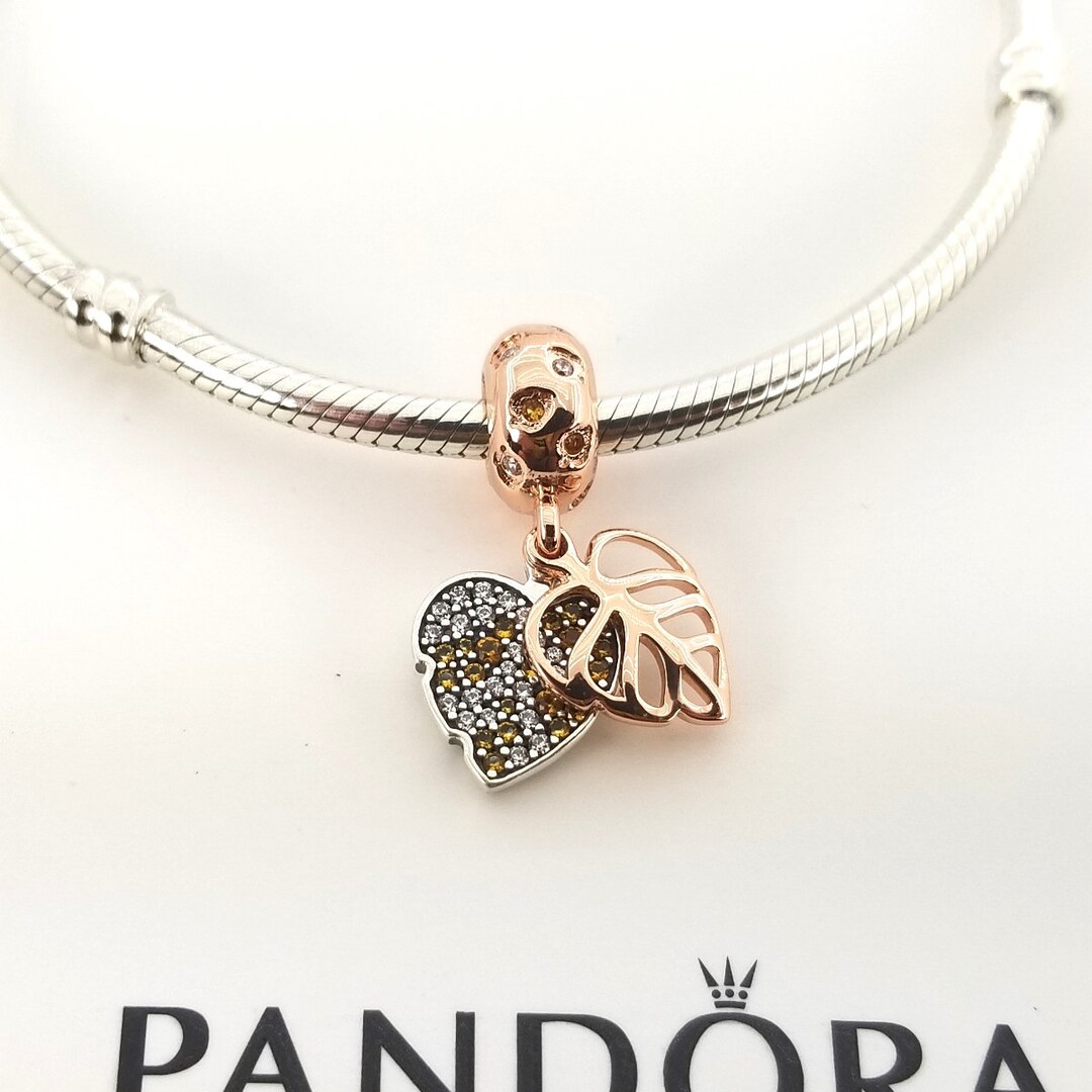 New Rose Gold Plated Sparkling Leaves Dangle Charm for Pandora Bracelet ...