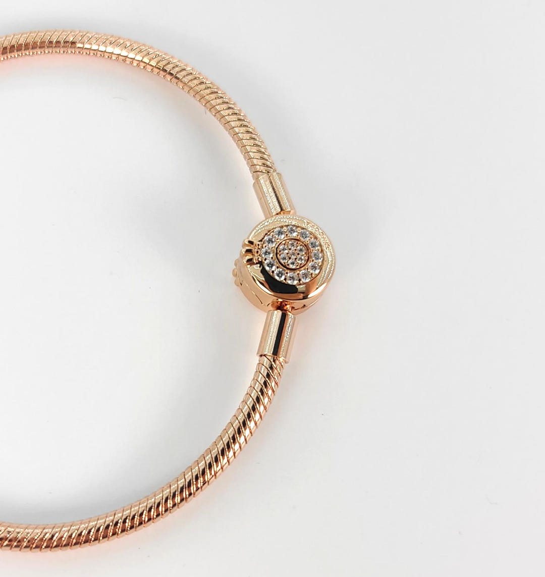 Pandora Rose Gold Moments Sparkling Crown O Snake Chain Bracelet ...