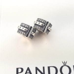 New Sterling Silver Sparkling Pavé Lines & Logo Clip Charm for Pandora ...