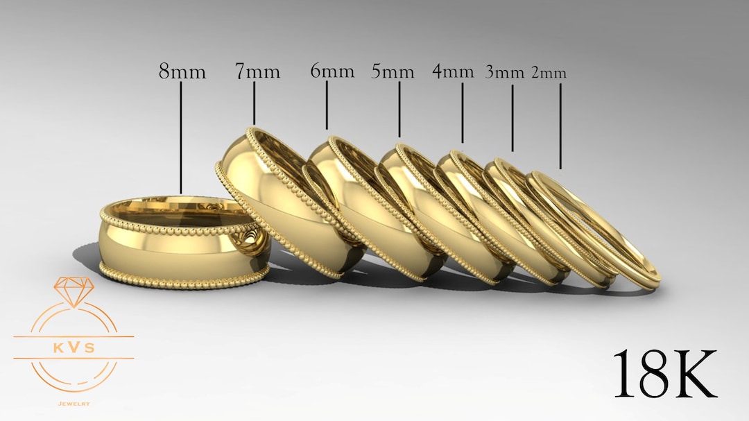 18K Yellow Gold Band Milgrain Edge Wedding Band - Comfort Fit ...