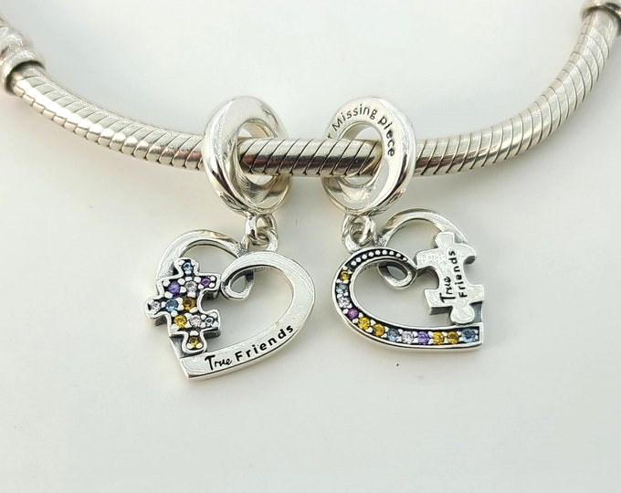 New Sterling Silver Puzzle Piece Hearts Splittable Friendship Dangle ...